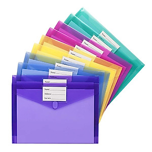 Sooez 10 Pack Plastic Envelopes Poly Envelopes, Clear Document Folders Plastic File Folders US Letter A4 Size File Envelopes with Label Pocket, Assorted Color