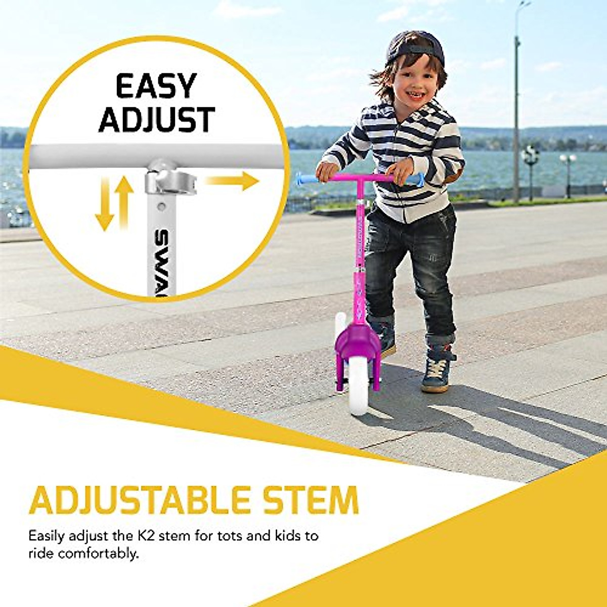 Swagtron K2 Three-Wheel Transforming Scooter & Balance Trike, 2-in-1 Adjustable Ride-On for Kids Age 2-5, Pink