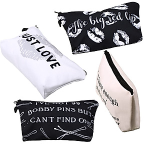 10 Pieces Letters Makeup Bags Cosmetic Pouch Travel Zipper Cosmetic Organizer Toiletry Bag Printing Pencil Bag for Women Girls Supplies Christmas Gift (Black and White Style)