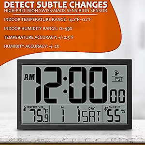 BAYGA Atomic Clock, Easy to Read, Adjusts Time Automatically, High Precision Temperature Humidity Meter