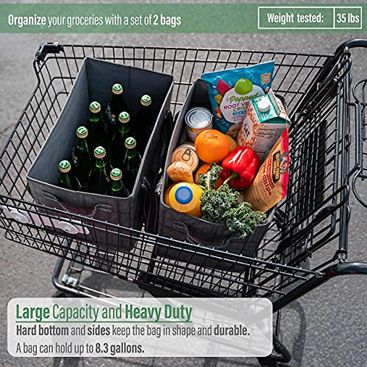 VENO 2 Pack Extra Large Reusable Grocery Bag, Premium Quality, Shopping Cart Bag, Storage Box, Heavy Duty, Hard Bottom, Collapsible, Utility Tote, Trunk Organizer (Black/Windowpane, XL set of 2)