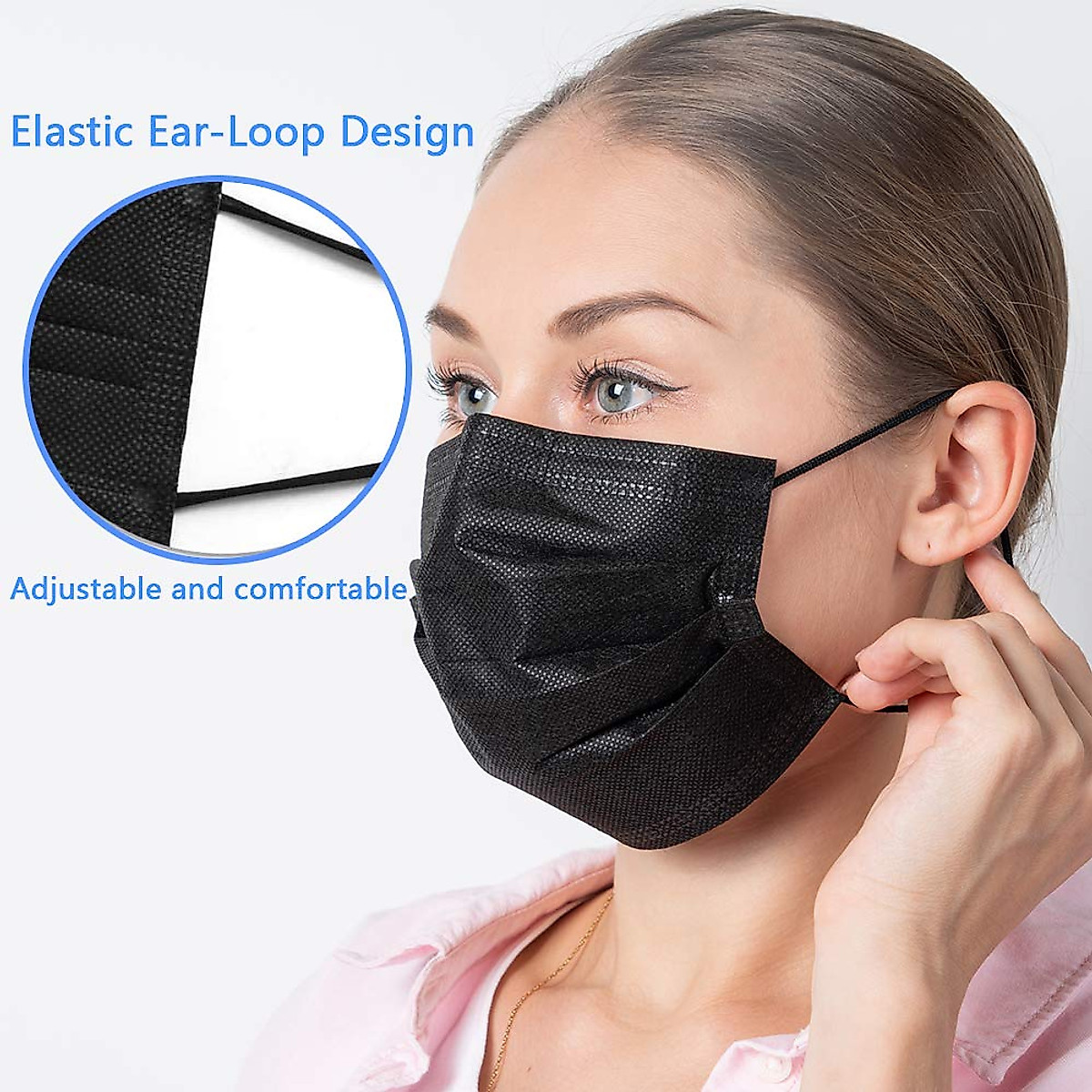 EAILGORL, Disposable 3 Layer Face Masks with Elastic Ear Band, Gray