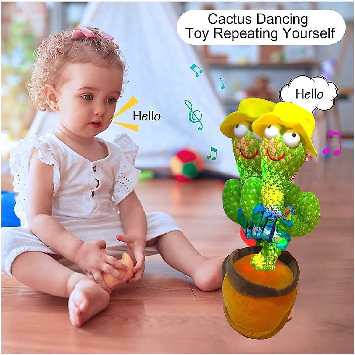 gdTechA Dancing Cactus Toy, TikTok Singing Toy, Lighted Toy, Electronic Repeating Voice for Kids, Cactus Plant Plush, Pets Wriggle Toy, Holiday Mimicking Toy for Kids (Hawaii Style)