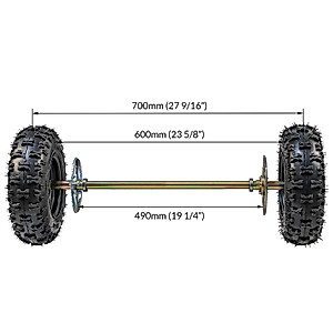 WPHMOTO Rear Axle Shaft Kit with 4.10-6 Front/Rear Wheels Tires Rims Brake Assembly and Chain & Sprocket & Steering Knuckle Kit for Go Kart Quad Trike Drift Bikes
