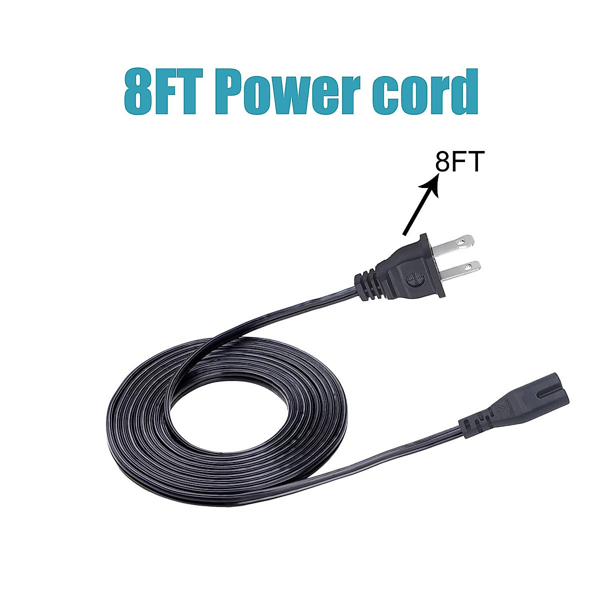 8ft 2 Prong Power Cord Replacement for Sony PlayStation 2 PS2 Slim Power Cord AC Cable