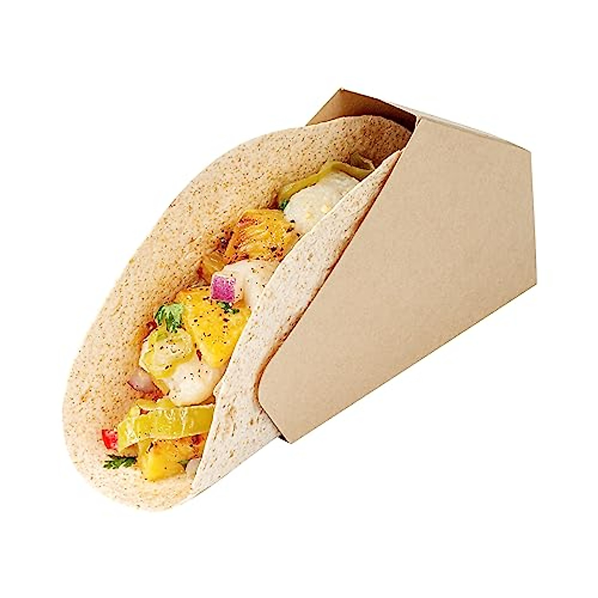 Restaurantware Bio Tek 6 .25 x 2 x 3.75 Inch Single Taco Holder 200 Greaseproof Stand Up Taco Holder - Large Self-Standing Kraft Paper Paper Taco Holder Freezable