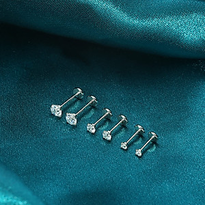 COTATI 20G Flat Back Earrings Stud Threadless Tragus Cartilage Lip Medusa Piercing Jewelry Hypoallergenic (Silver,20G 2/3/4mm CZ)