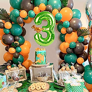 40 Inch Green Number 3 & Mini Dinosaur Balloon, 3rd 3 Years Old Birthday Decorations for Boy, Dinosaur Balloon for Three Rex Birthday Party Decorations, Large Number 13 for Party Decorations