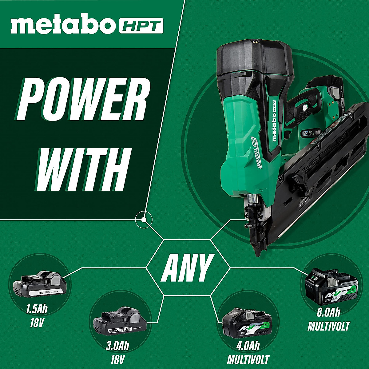Metabo HPT 18V MultiVolt™ Cordless Framing Nailer Kit | Accepts 2-Inch up to 3-1/2-Inch Clipped & Offset Round Paper Strip Nails | 30 Degree Magazine | NR1890DCS