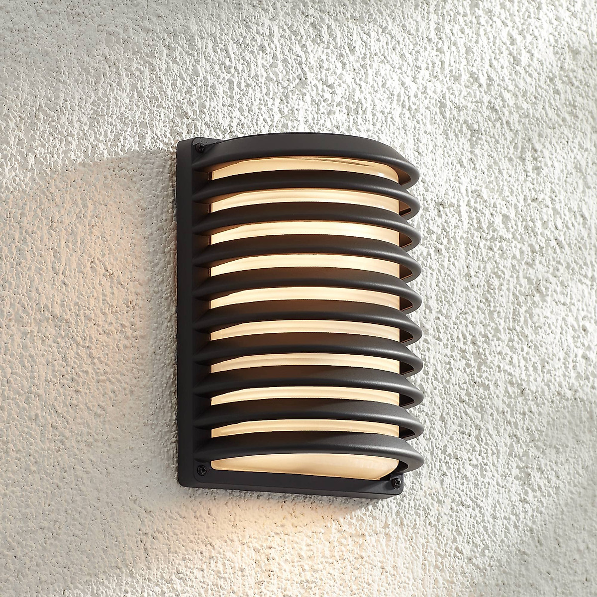 John Timberland Black Grid Modern Industrial Outdoor Wall Light Fixture 10" Frosted Glass Shade for Exterior Barn Deck House Porch Yard Patio Outside Garage Front Door Garden Home Roof Lawn