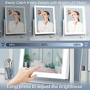 Gvnkvn Lighted Makeup Mirror, Hollywood Vanity Mirror with Lights, Three Color Lighting Modes, and Detachable 10X Magnification Mirror, Smart Touch Control, 360°Rotation (15.2in.)