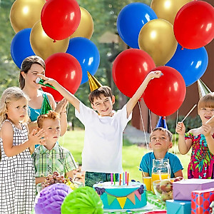Red Blue Gold Balloon Garland Arch Kit - Royal Blue and Red Balloons Metallic Gold Balloons for Super Boys Hero Birthday Wedding Anniversary Engagement Graduation Party Decorations
