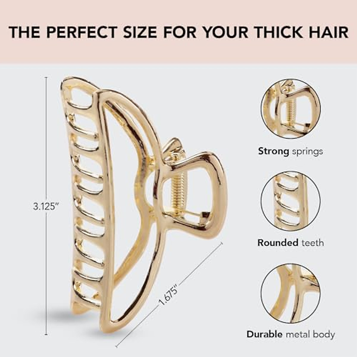 Kitsch Gold Metal Claw Clips - Large Claw Clips for Thick Hair, Gold Hair Clips for Girls, Metal Hair Clips for Women, Gold Claw Clips for Thin Hair, Metal Hair Claw Clips for Women & Cute Hair Clips