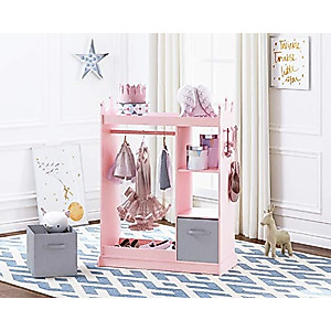 UTEX Kids Dress up Storage with Mirror and Storage Bin,Kids Armoire Dresser with Mirror, Costume Closet for Kids, Pretend Storage Closet for Kids,Costume Storage Dresser(Pink)