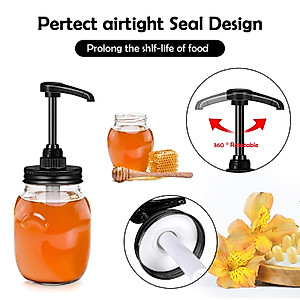 Wide Mouth Mason Jar Honey Pump Dispenser Lid & 4pcs Sticker,Food Grade Plastic pumps and 3.38 Inch Stainsteel Steel Lids Rust Proof Leak-Proof for Jam Ketchup Sauce NO JAR QurHapzy