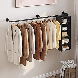 GREENSTELL Clothes Rack, 72.5 Inches Industrial Pipe Clothing Rack, Wall Mounted Closet Rod, Space-Saving Heavy Duty Hanging Bar, Detachable Multi-Purpose Hanging Rod for Closet Storage 3 Base