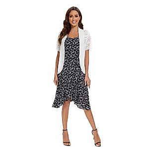 XUNZRLN Women's Elegant Short Sleeve Shrug Lightweight Soft Hollow Out Knit Open Front Cardigan White