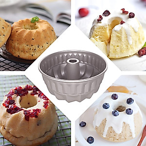 CHEFMADE 4PCS Mini Fluted Cake Pan, 4-Inch Non-Stick Tube Pans Kugelhopf Mold Cake Pan for Oven Baking (Champagne Gold)