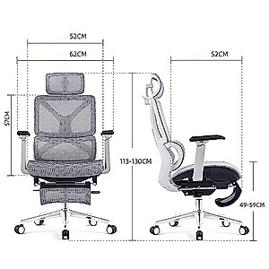 Ergonomic Office Chair, Mesh Computer Chair, Home Office Desk Chair, Task Chair with Lumbar Support, 90°-165° Tilt Angle, Adjustable Headrest & Armrest, 360° Rotation Chair (Color : Black-Without Foo
