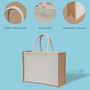 White Jute Burlap Tote Bags with Handle | Natural Eco-friendly Reusable Grocery Bag | Totes for Bridesmaids|Yogi's Gift® Pack of 2