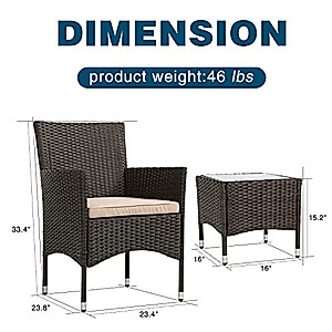 Patio Furniture Sets,Outdoor Patio Porch Furniture Set 3 Pieces PE Rattan Wicker Chairs with Coffee Table for Garden Balcony Backyard (Brown and Beige)