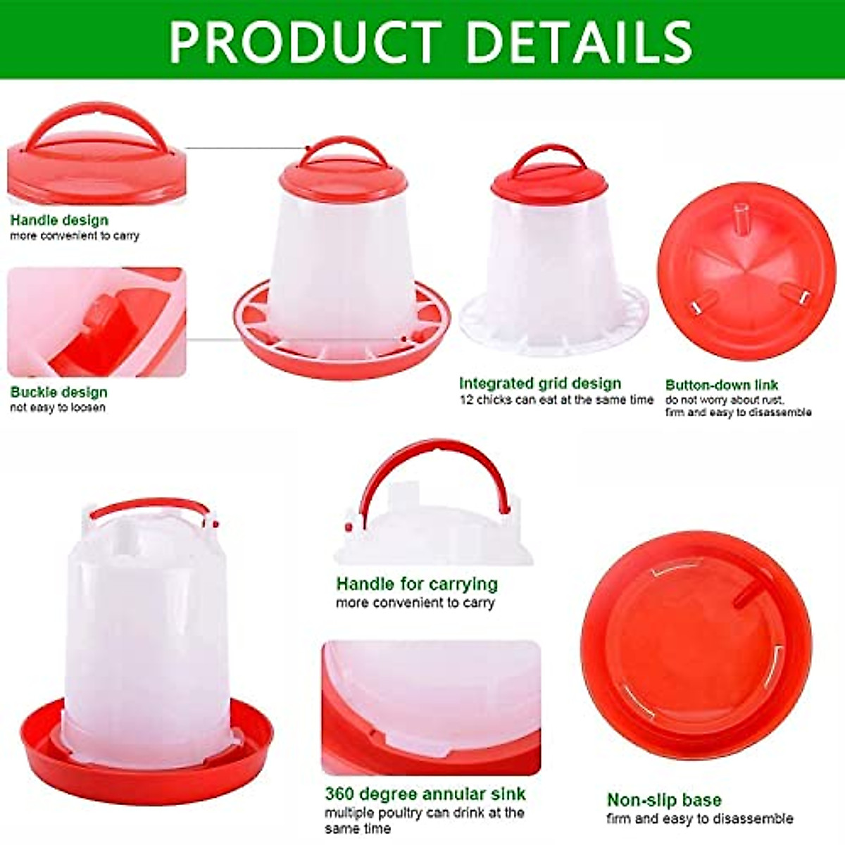 Chick Feeder and Waterer Kit Hanging Poultry Feeder & Drinker,1.5 L Waterer and 1Kg Feeder Set Chicken Water Feeder Kit for Farm,Chicken,Coop