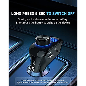 NECESPOW Bluetooth FM Transmitter for Car, Bluetooth 5.0 Car Adapter w/AUX Cable, MP3 Player Wireless Radio Receiver Car Kit Support 48W(USB-C PD+QC3.0)/AUX/TF Card/U-Disk