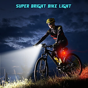 IPSXP 3000 Lumens Bike Light Set USB Rechargeable Bicycle Front Headlight and Back Taillight 4 Light Modes Easy to Install for Men Women Kids Road Mountain Cycling