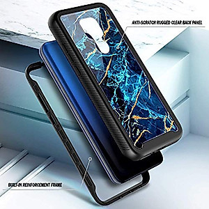 NZND Case for Motorola Moto G Play 2021 with [Built-in Screen Protector], Full-Body Protective Shockproof Rugged Bumper, Impact Resist Durable Phone Cover Case (Marble Design Sapphire)