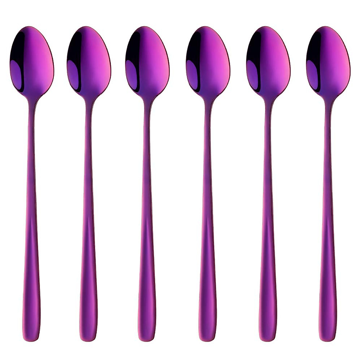 Buyer Star Long Handle Iced Tea Spoons Set of 6, 8 inch 18/10 Coffee Spoon Sets for Mixing, Cocktail Stirring, Tea, Coffee, Milkshake, Cold Drink