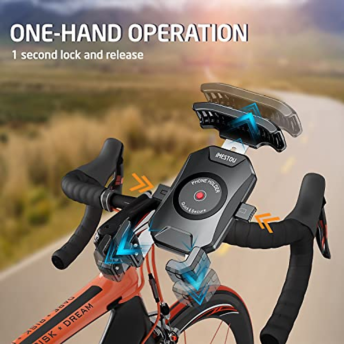 Anti-Theft Motorcycle Phone Mount-iMESTOU Bike Ball Phone Holder Handlebar Double Socket Stem Mobile Holder with Aluminium 1" Ball Base 360 Rotation Universal for 4.0-7.0 Inch Smartphones