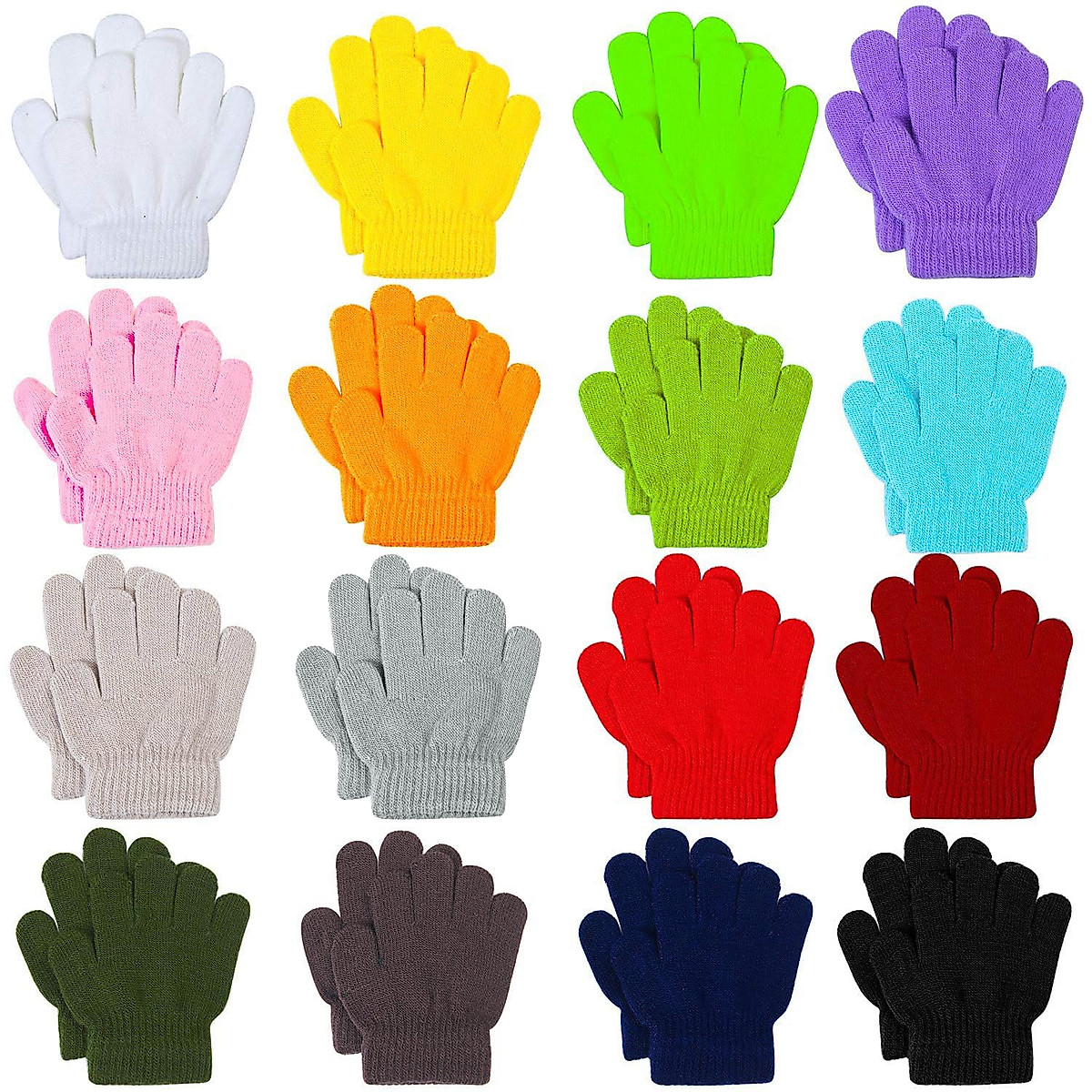 Cooraby 16 Pairs Winter Kids Warm Magic Gloves Full Fingers Stretchy Knitted Gloves for Boys or Girls