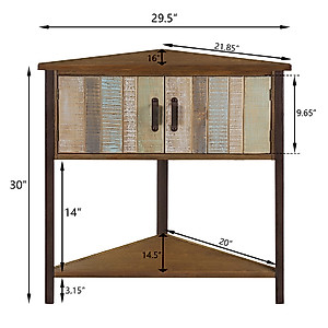 Giofanzo Corner Tables for Living Room, Small Corner Table with Storage Cabinet Table Corner Bar Accent Cabinet with Solid Wood and Metal Frame, Hand-Made Unique Corner Table（Natural Blue）