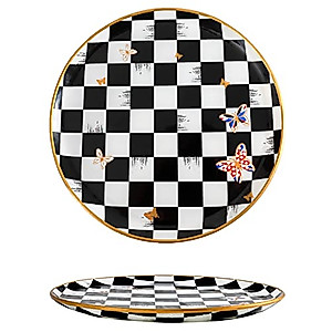 Glass Plate Set 7,8 Inch - Salad Plates | Dessert Plates - Lunch Plates - Small, Set of 6, Suitable for Snacks, Appetizer, Home, Party, Restaurant (Checkered (white-black))