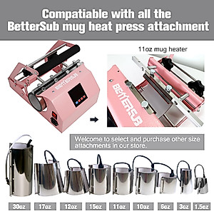 BetterSub 3in1 Tumbler Mug Heat Press Machine 30 OZ 20 OZ 16 OZ Sublimation Straight Skinny Tumbler Mug 3 OZ 1.5 OZ Shot Glass,11 OZ 15 OZ 16 OZ Sublimation Mug Heat Transfer Pink