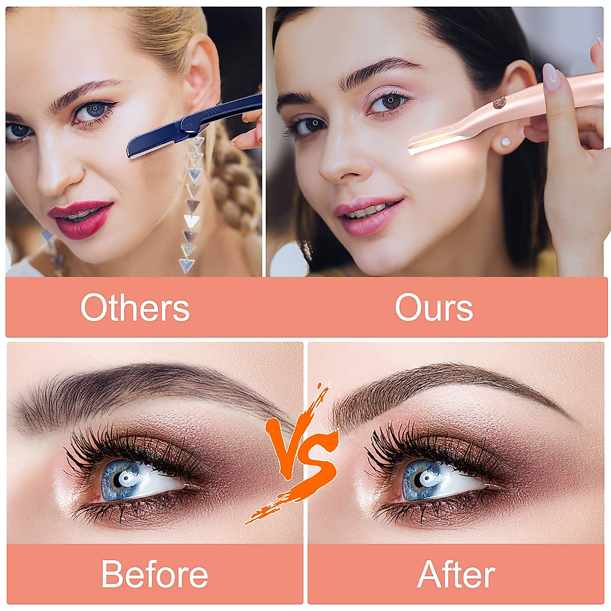 Mefor Eyebrow Razor,Eyebrow Trimmer Dermaplane Razor for Women Face,Practical Women Face Shaver Facial Razor with LED Light, 6 Replacement Heads & Pre