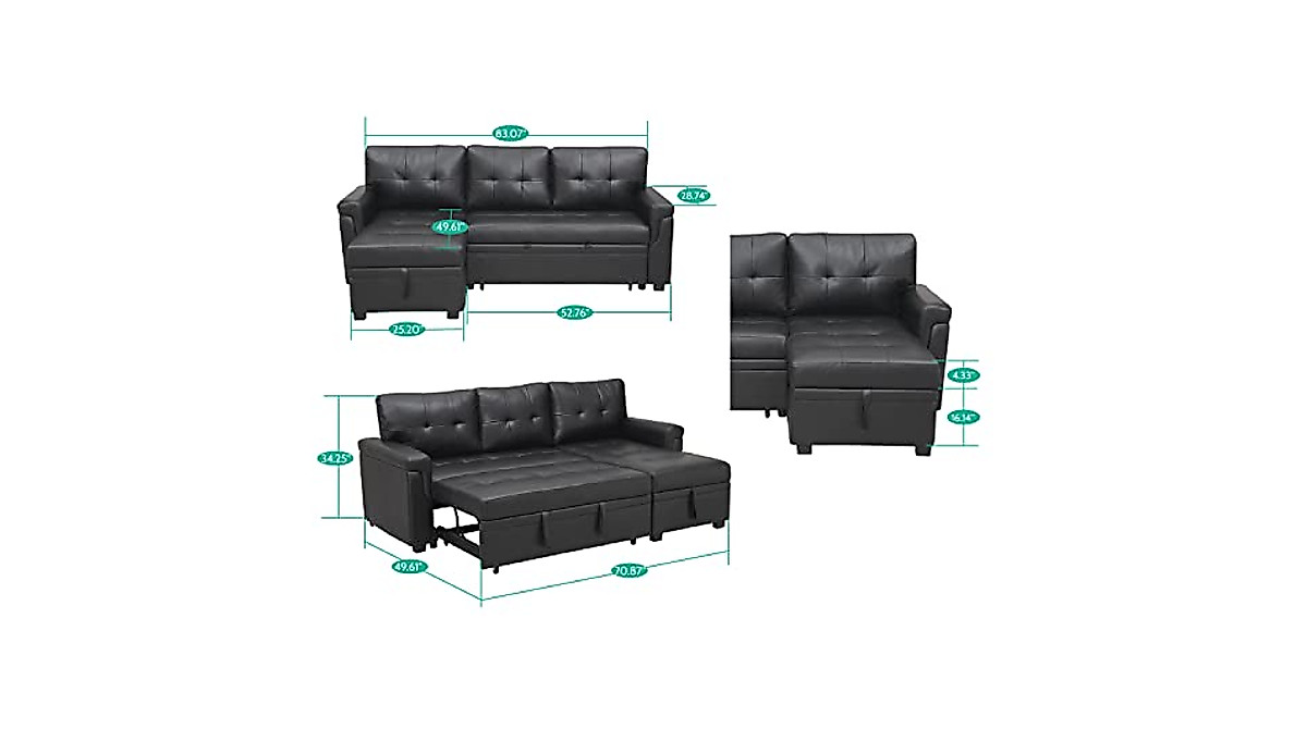 Perry Modern Sectional Sleeper Sofa with Storage & Bed