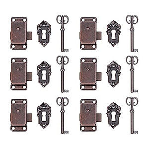 MAJHER 6pcsbox Cabinets Iron Antique Red Key for Bronze Decorative Metal Ing Hardware Clo Door Vintage Small Locks Kit Furniture Clasp Drawer Keys Catch Buckle Delicate with