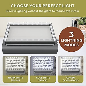iMagniphy 3X Ultra Bright Page Magnifier for Reading with Anti-Glare LEDs (Evenly Lit Viewing Area) - Magnifying Glass with Light, Comes with 3 Lighting Modes (Warm, Cool, Combo) - Ideal for Seniors