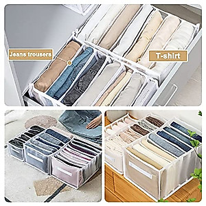 LANJINDENG 2PCS Wardrobe Clothes Organizer, 7 Grids Jeans Organizers with Pull Handle Drawer Closet Mesh Foldable Clothes Storage Box for Jeans Legging Pant T-Shirt