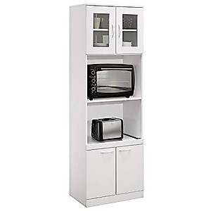 Kings Brand Furniture Danbury Tall Kitchen Pantry, Microwave Storage Cabinet, White, 23" W x 15" D x 70" H