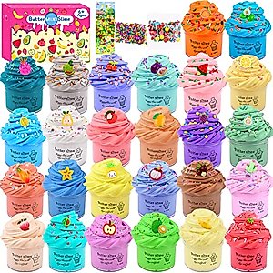 Premade Fruit Butter Slime Kit 26 Pack Scented Super Soft Non-Sticky DIY Slime for Stress Relief Birthday Gifts Goodie Bag Stuffers Butter Slime Party Favors for Kids