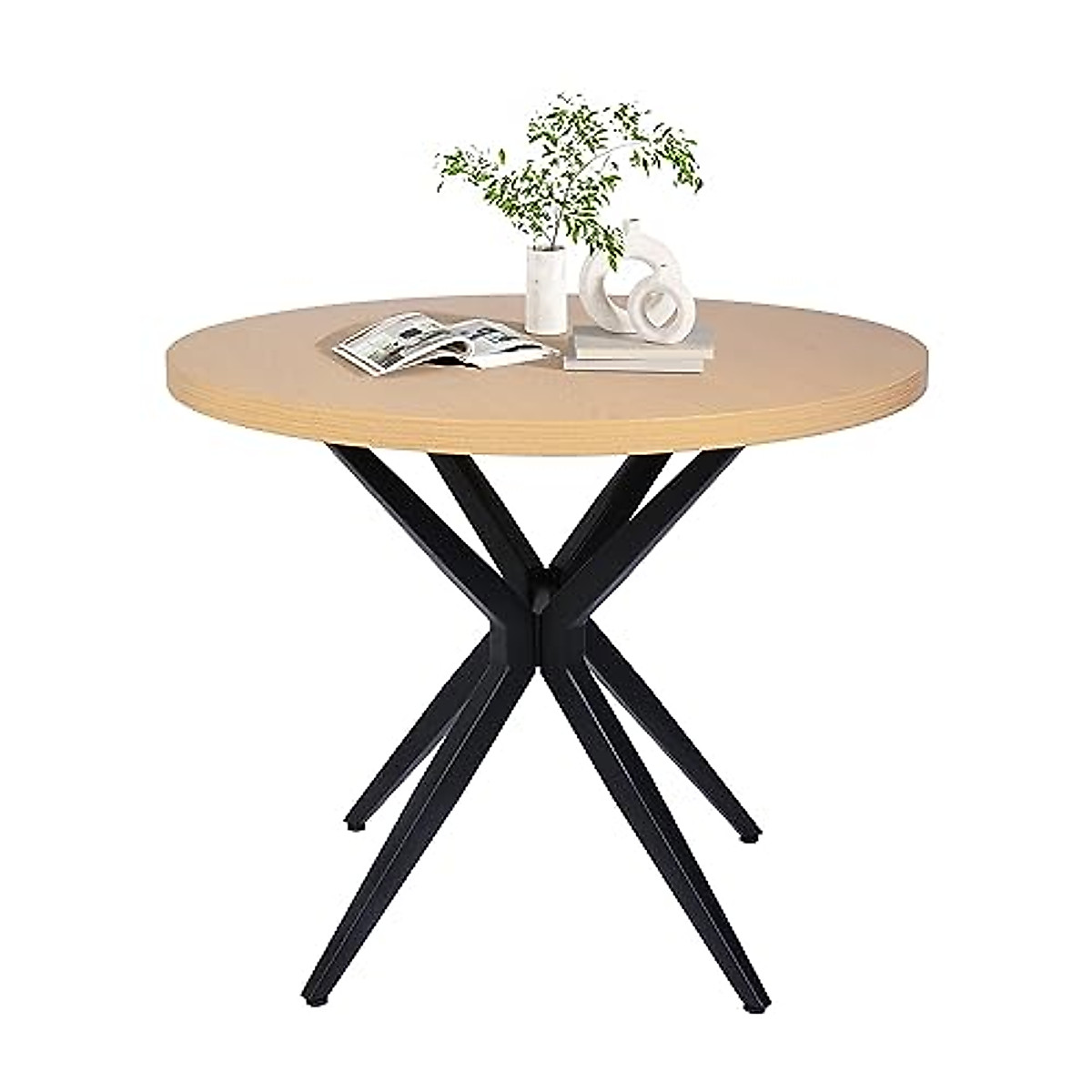 Dining Table TOP Wood Kitchen Coffee Table Counter Modern Cross Metal Led for Cafe Restaurant Wine Bar Home Office Conference Nordic Oak Grid 4-6 (Round 36")