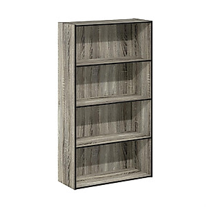 Furinno Pasir 4 Tier Open Shelf, French Oak Grey