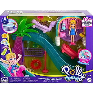 Polly Pocket Outdoor Toy with 3-inch Doll, Toy Cars & Playground Accessories, Sunshine Splash Park Playset