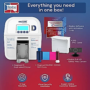 Bodno Magicard D Dual Sided ID Card Printer & Complete Supplies Package ID Software - Bronze Edition