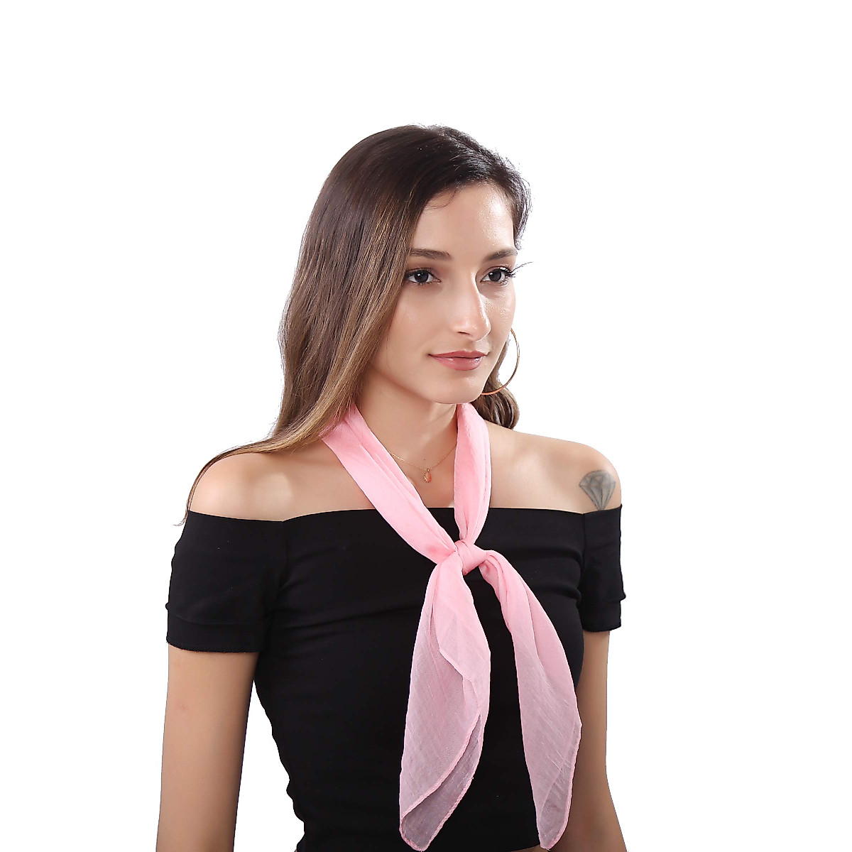 MissShorthair 50s Chiffon Scarf Sheer Square Neck Head Scarf for Women