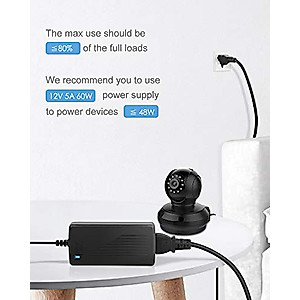 ALITOVE DC 12V 5A Power Supply Adapter Converter Transformer AC 100-240V Input with 5.5x2.5mm DC Output Jack for 5050 3528 LED Strip Module Light