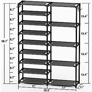 CSXGBAB Tall Shoe Rack, Garage Shoe Rack Large Capacity, Large Shoe Rack Two Rows Versatile Hooks, Shoe Rack Organizer, Big Shoe Rack Organizer Storage Boot Rack Shelf Black 24-35 Pairs