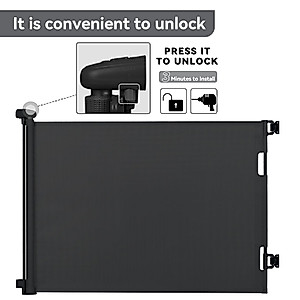 Fijinhom Retractable Baby Gate Indoor Outdoor Safety Gate for Baby and Dog Gate Extends to 55'' Wide 35'' Tall Child Safety Gate Mesh Gate for Stairs, Door